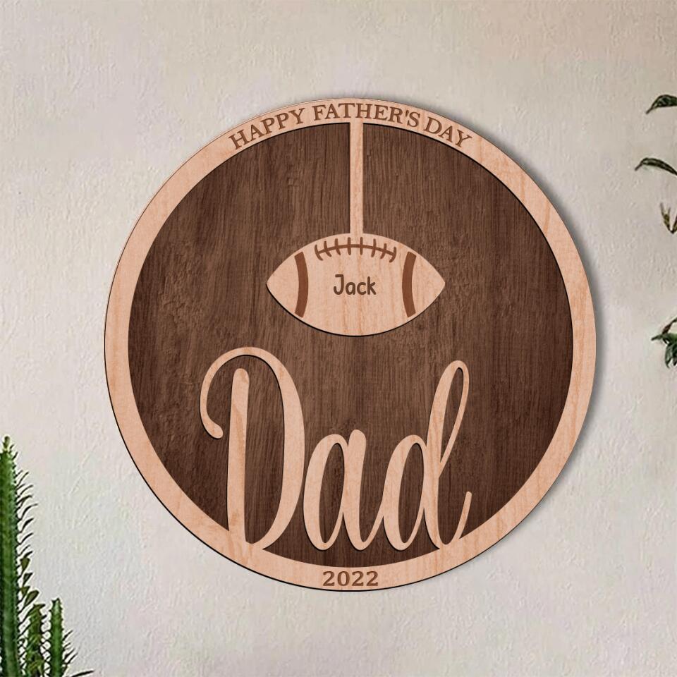 Personalized Football Double Layer Round Sign - Gift Idea For Father's ...