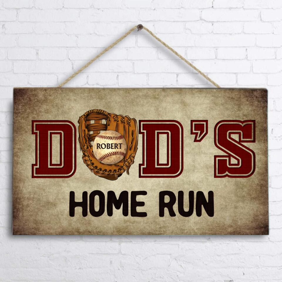 Personalized Baseball Dad's Home Run Wooden Sign - Up to 7 Kids - Gift ...