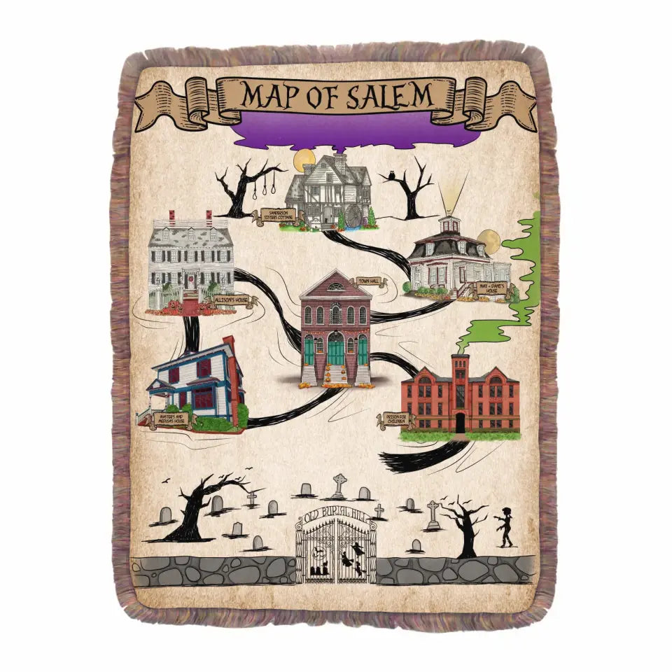 Custom Personalized Map Of Salem Fringe Blanket - Halloween Gift Idea ...
