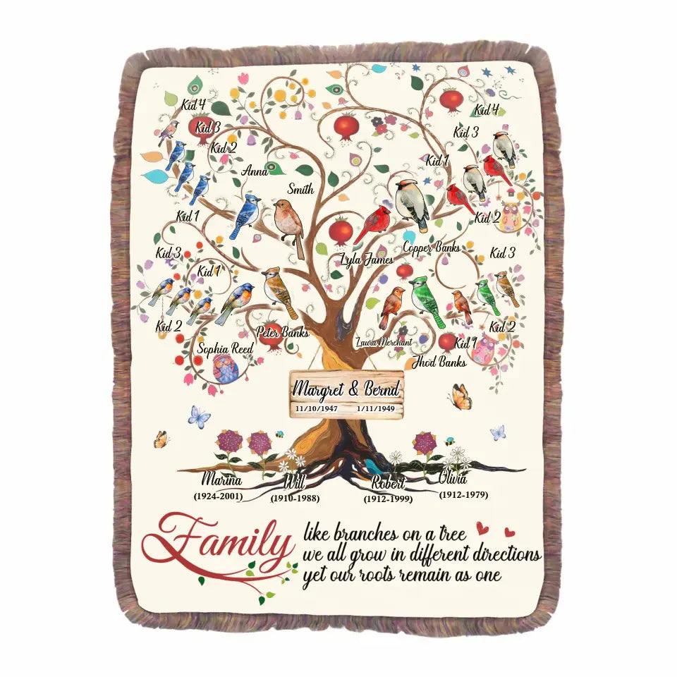 Personalized Family Tree Fringe Blanket - Gift Idea For Family - Famil ...