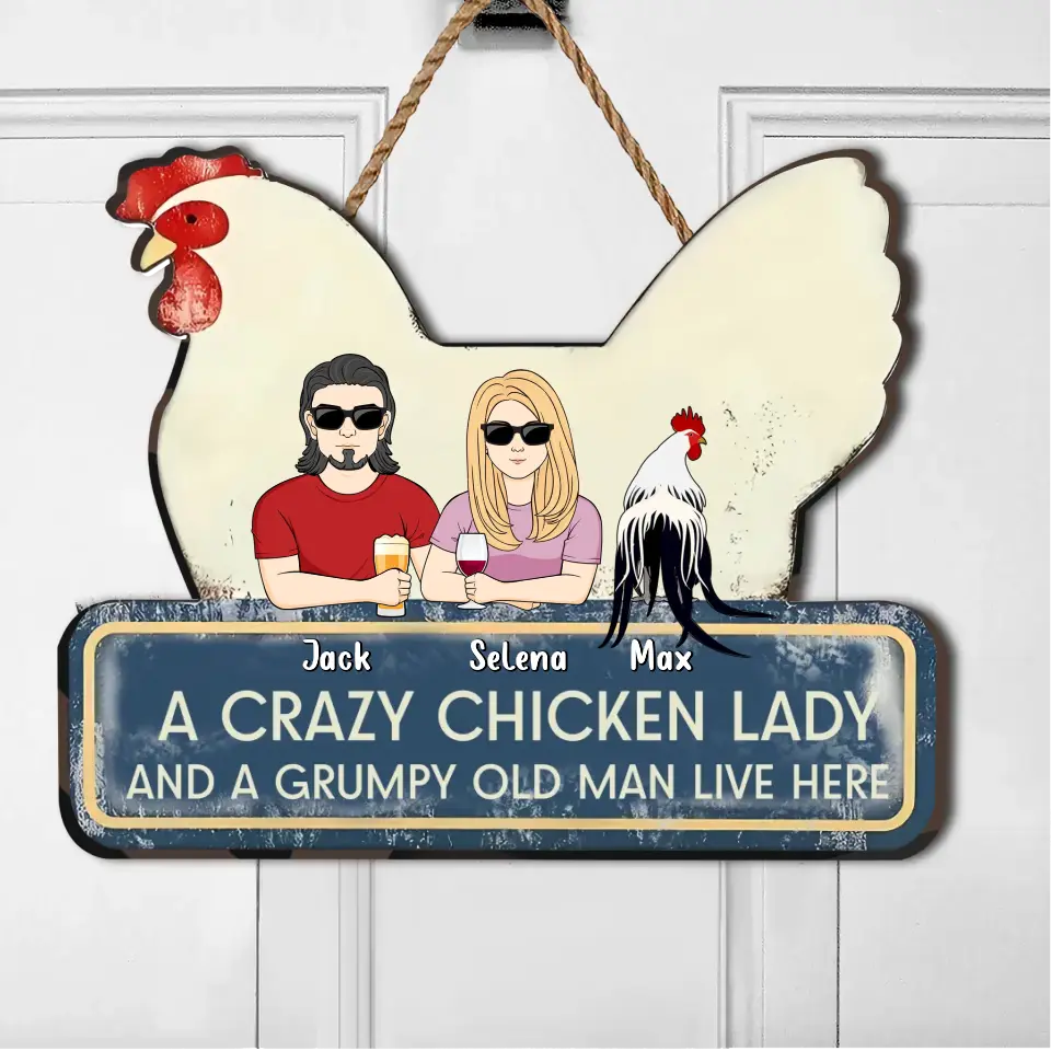 Custom Personalized Crazy Chicken Lady Wooden Sign - Couple With Up to ...