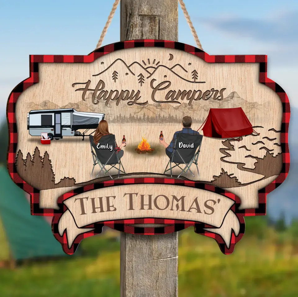 Custom Personalized Camping Wooden Sign - Couple/Parents with Up to 2 ...