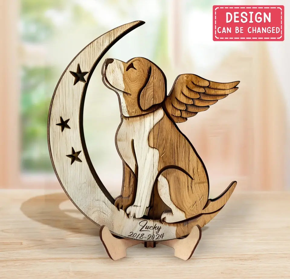 Custom Personalized Beagle Sitting On Moon 2 Layered Wooden Art - Gift ...