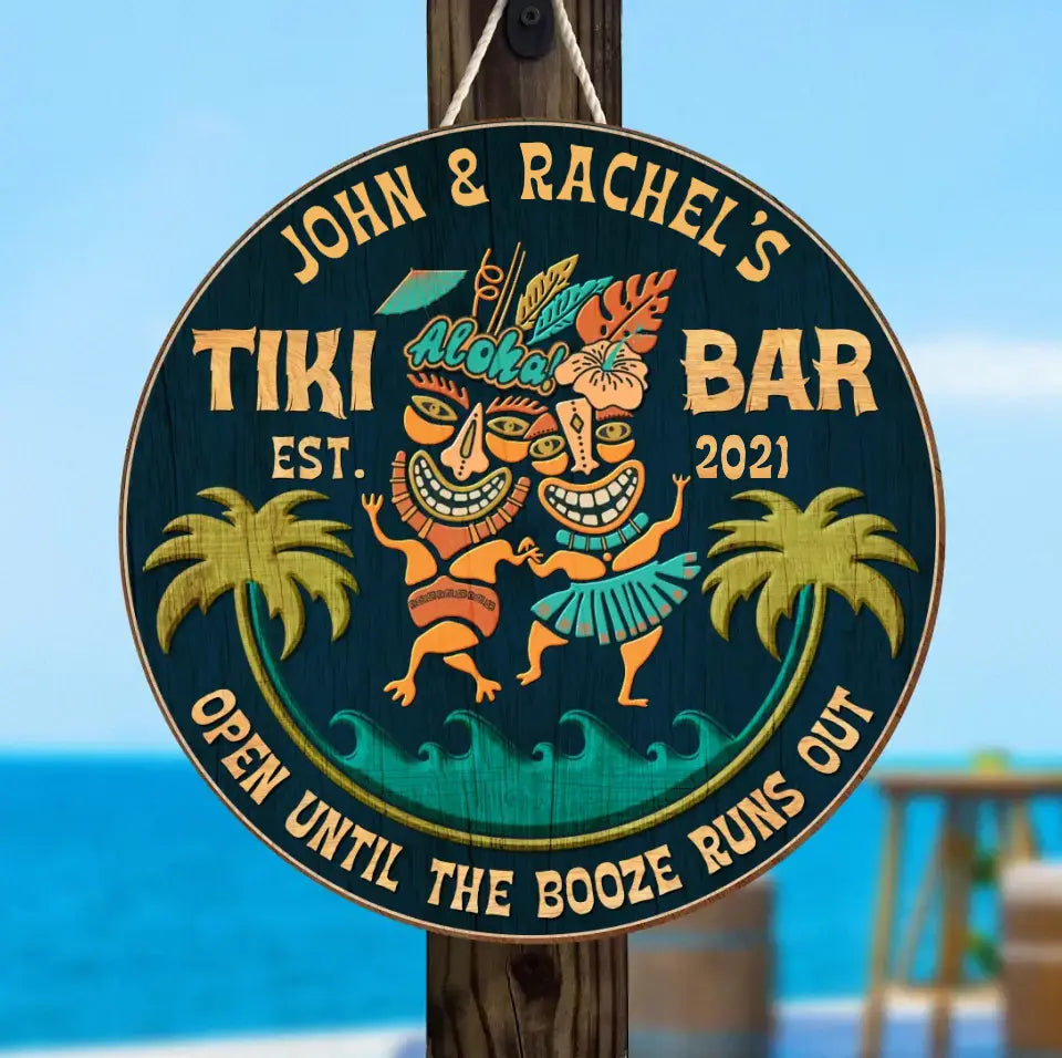 Custom Personalized Tiki Round Wooden Sign - Gift Idea For Family - Ti ...