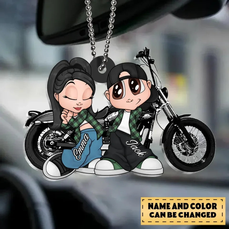 Custom Personalized Chicano Couple Motorcycle Acrylic Keychain - Gift ...