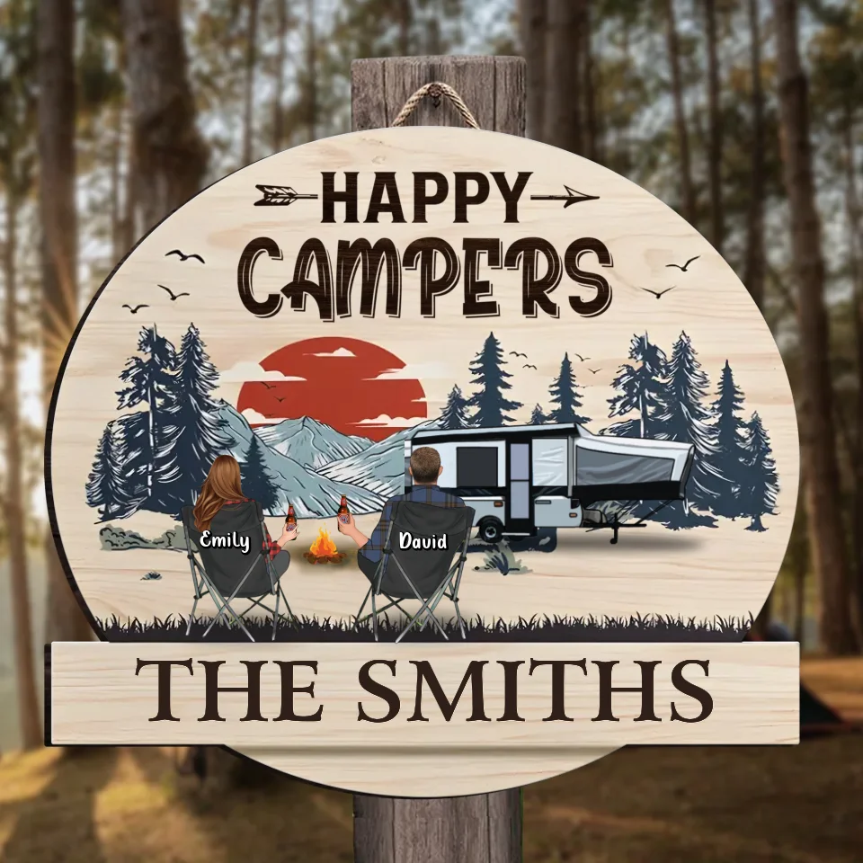Custom Personalized Camping Wooden Sign - Couple/ Parents with Up to 2 ...