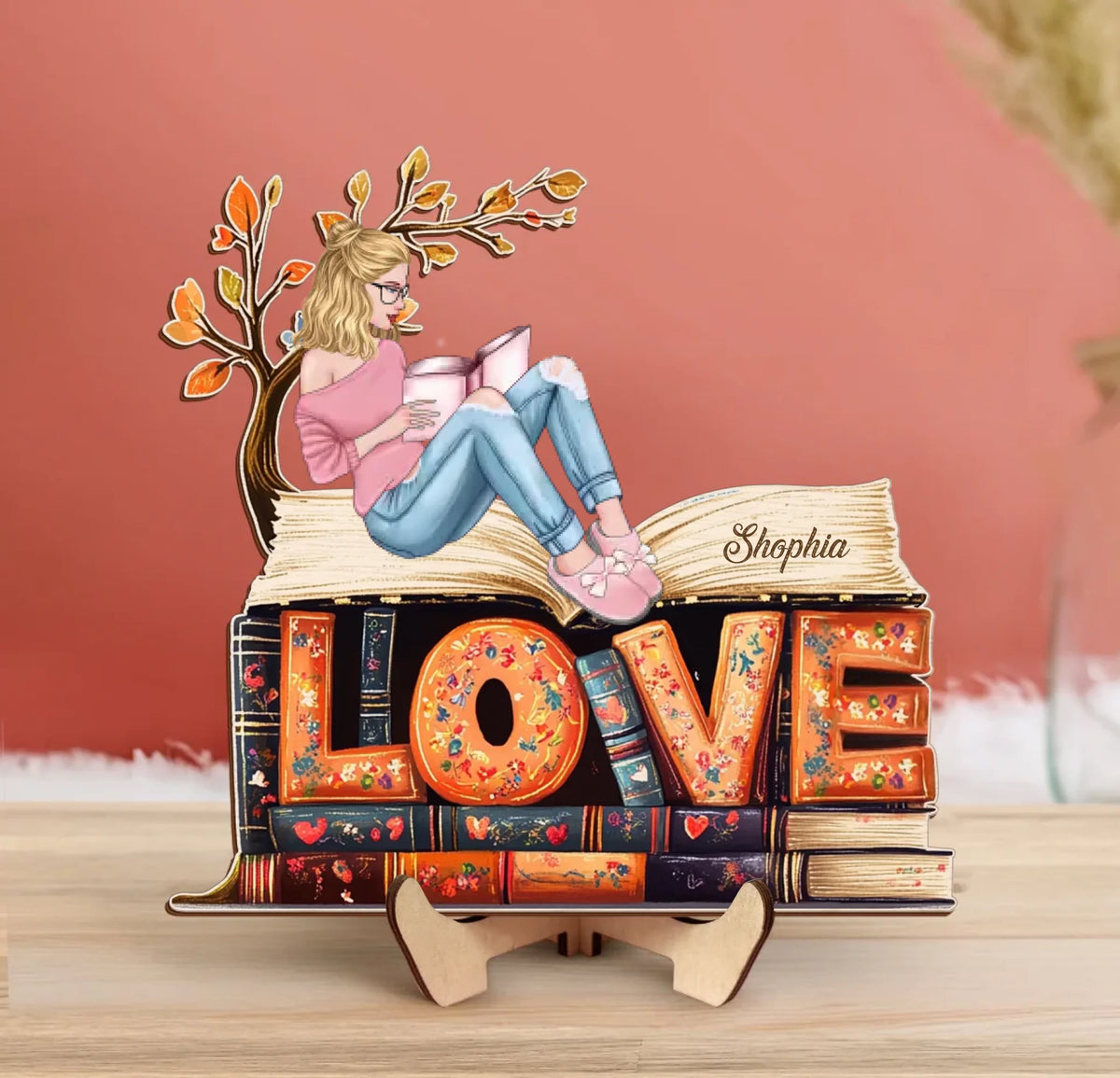 Personalized Reading Girl Wooden Art - Gift Idea For Book Lover - I Lo ...