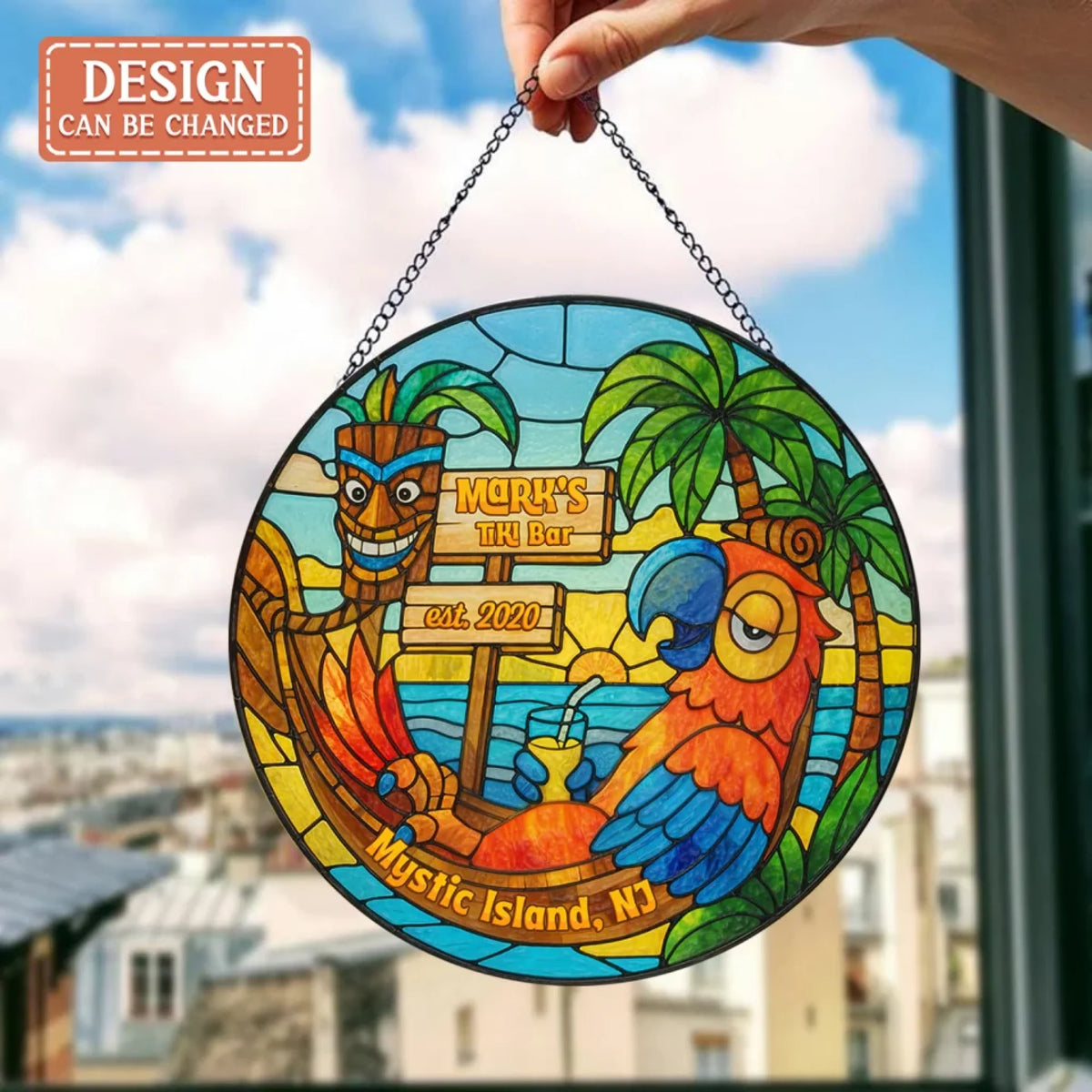 Personalized Tiki Bar Round Suncatcher - Summer Gift Idea for Family ...