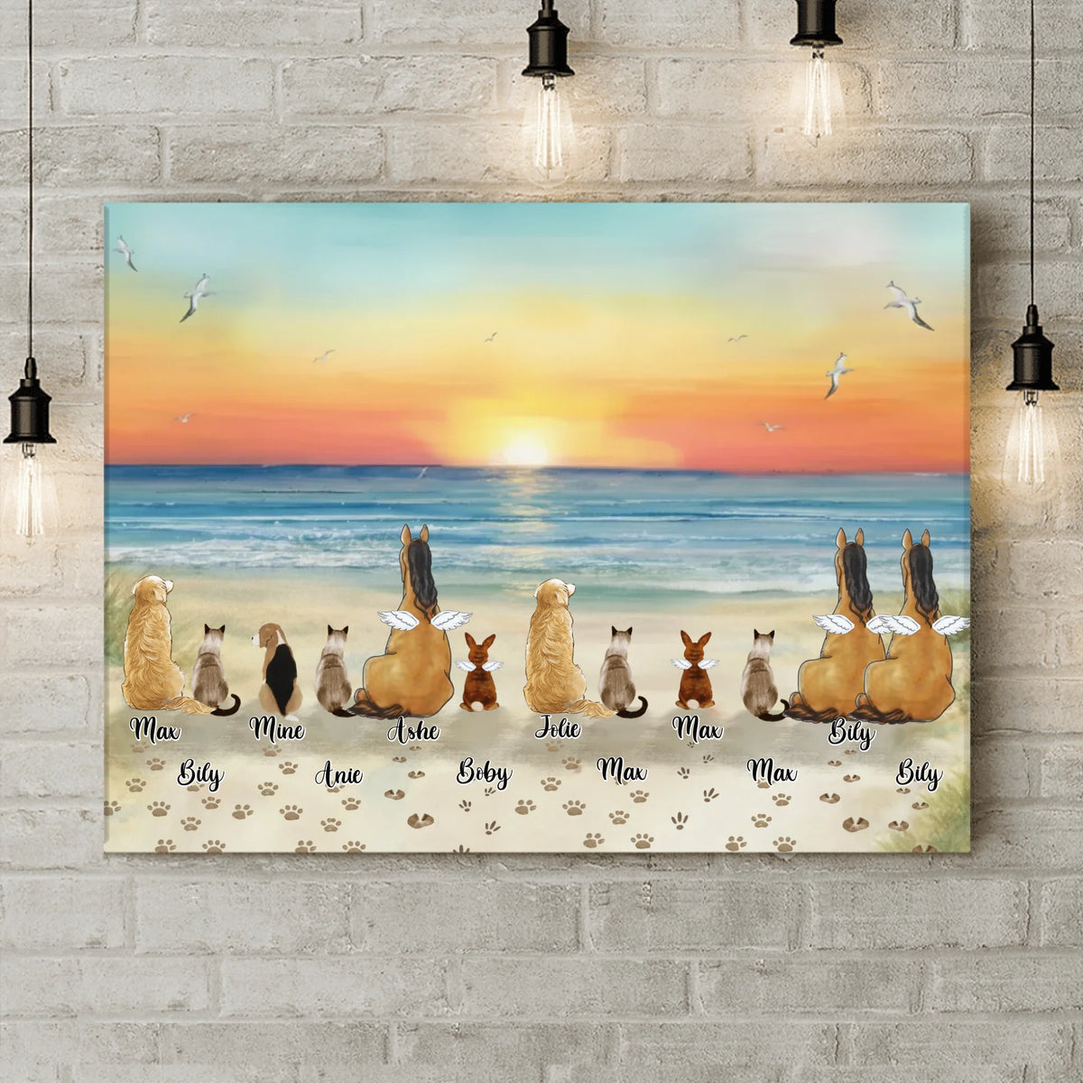 Personalized Pet Sunset Canvas - Custom Pets in the Beach with up to 1 ...